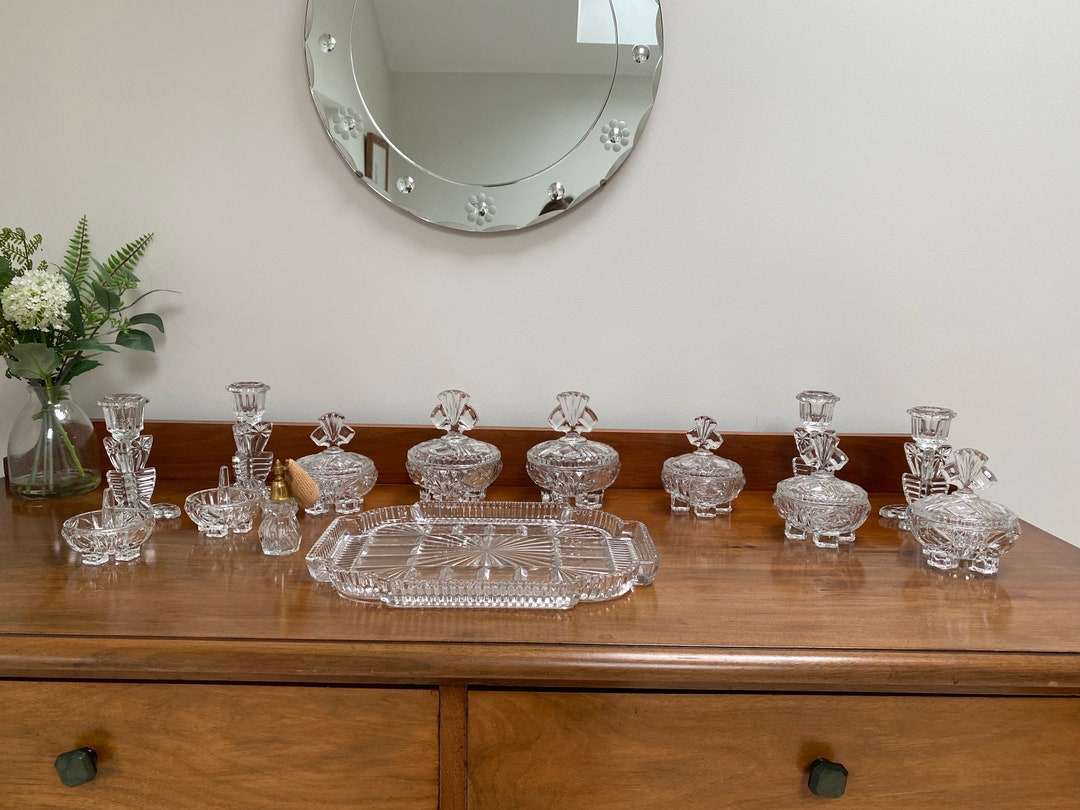 Art Deco Cut Glass Dressing Table Set Pieces/bagley Duchess Pattern ...