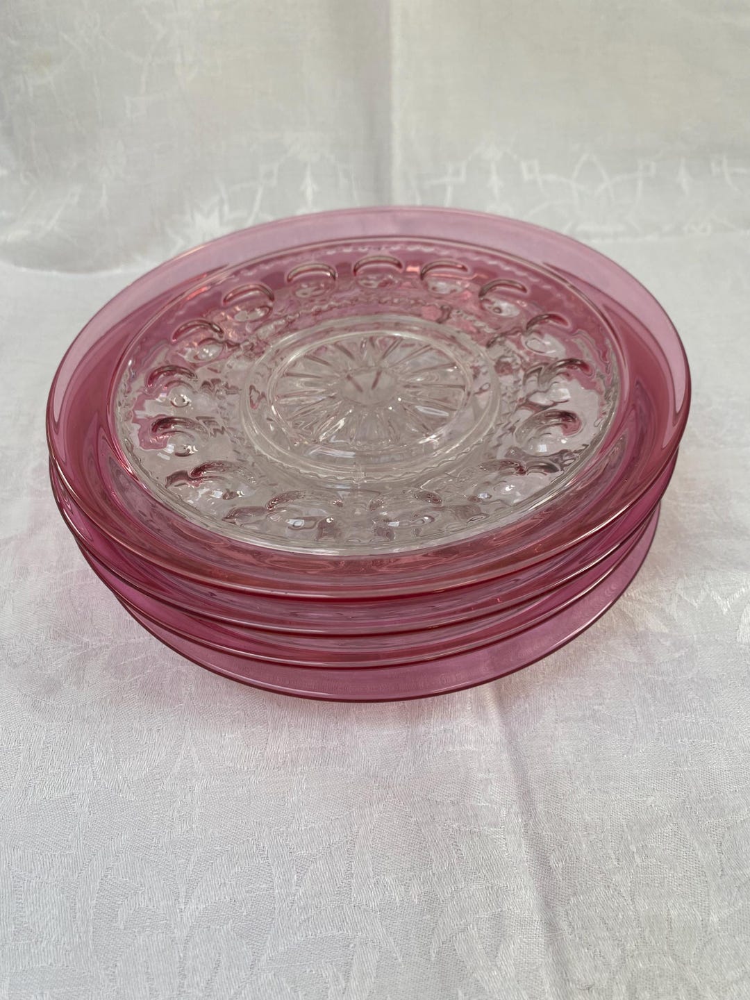 Set of 4 Beautiful Vintage Pink Glass Side Plates, Indiana Cranberry ...