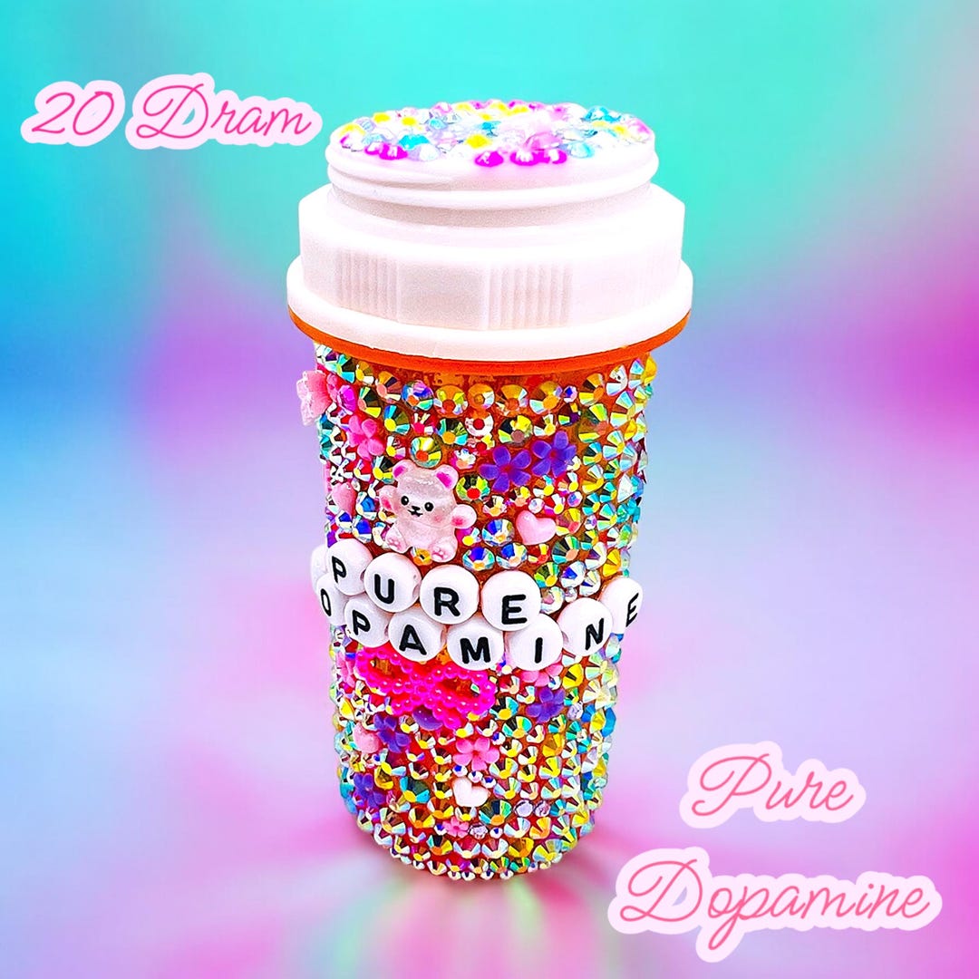 Personalized Rhinestone Pill Bottle: Charm Covered, Thumb Tab Vial ...