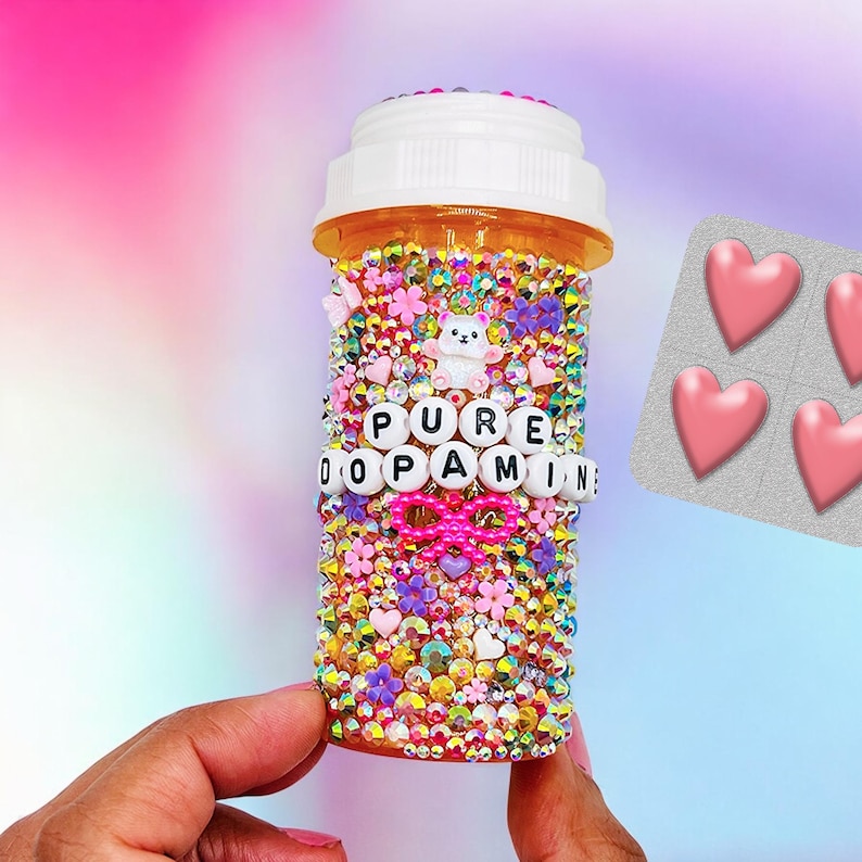 Personalized Rhinestone Pill Bottle: Charm Covered, Thumb Tab Vial ...
