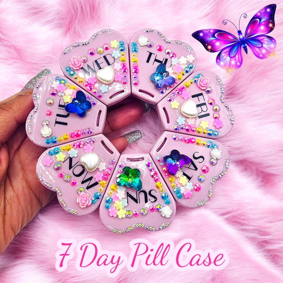 7 Day Pill Box, Butterfly Pill Box, Cute Pink Pill Box, Medicine ...