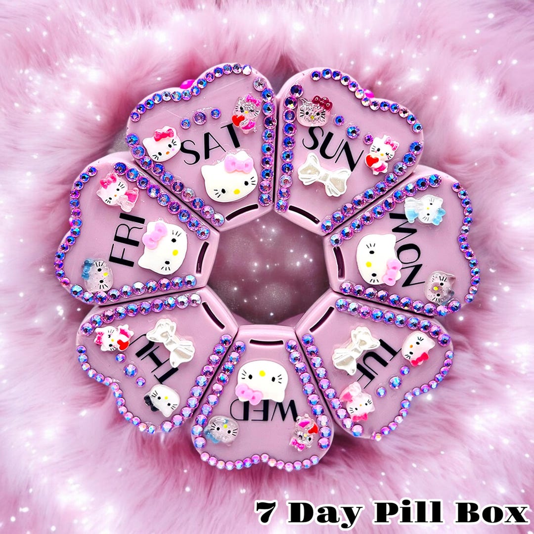 7 Day Pill Box, Kitty Pill Box, Cute Pink Pill Box, Medicine Vitamin ...