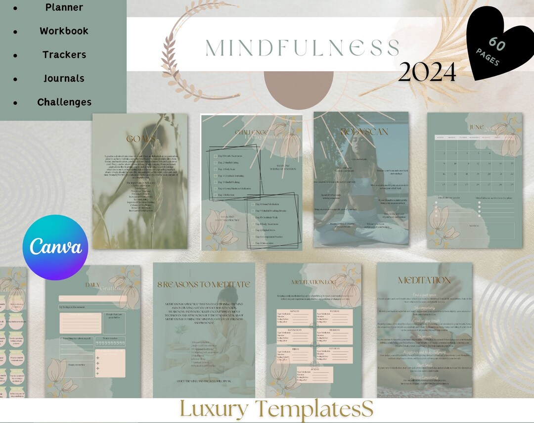 Editable Mindfulness Mental Health Bohemian| Challenge Planner Journal ...
