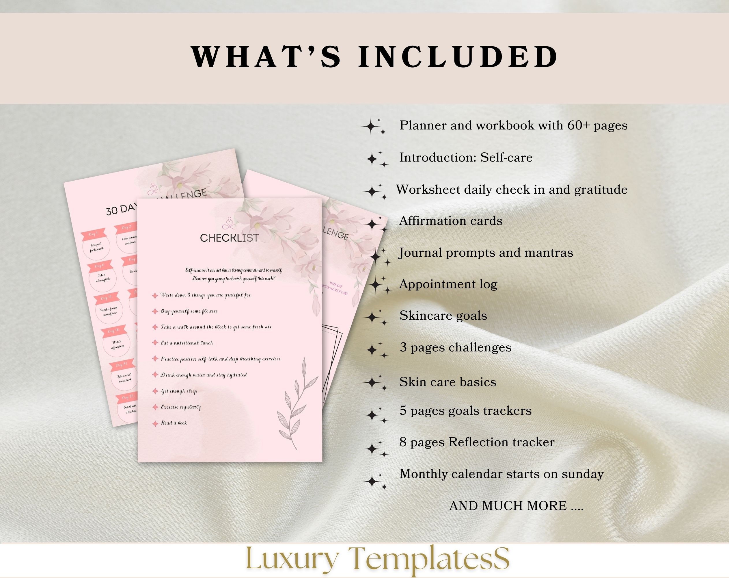 Editable Self-care Planner Pink | Canva Template PDF Printable ...