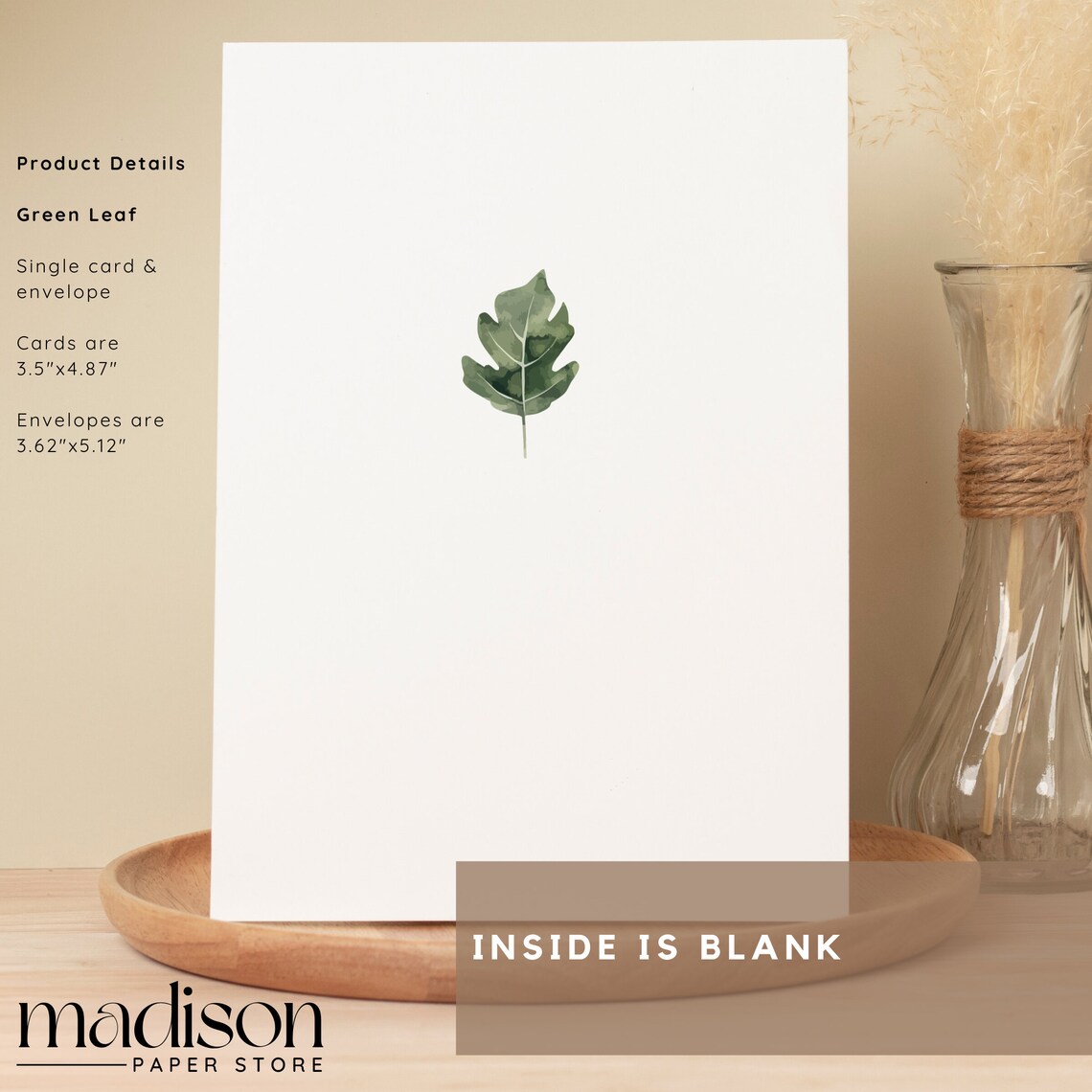 Watercolor Green Leaf Card – Floral Stationery - Etsy