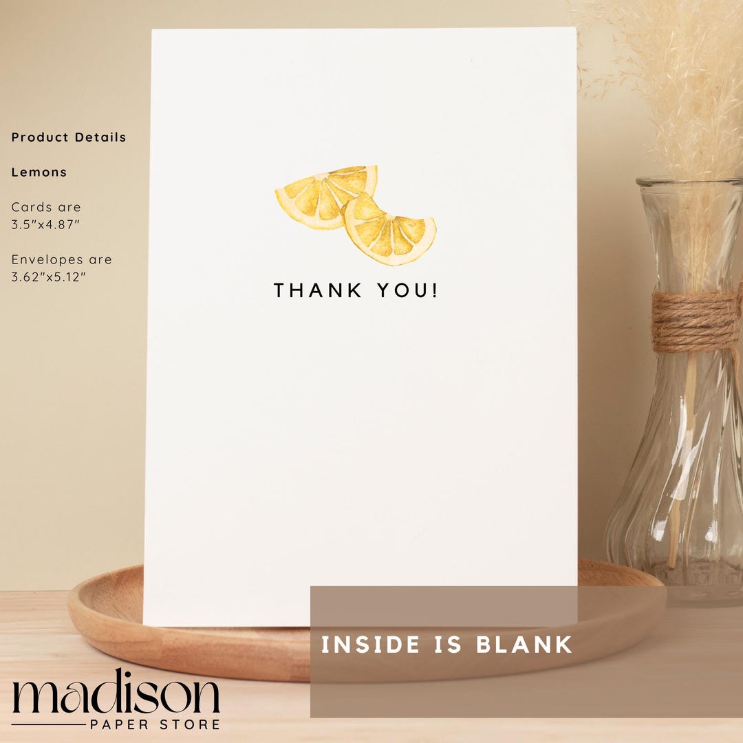 Watercolor Lemon Thank You Cards – Madison Paper Store - Etsy