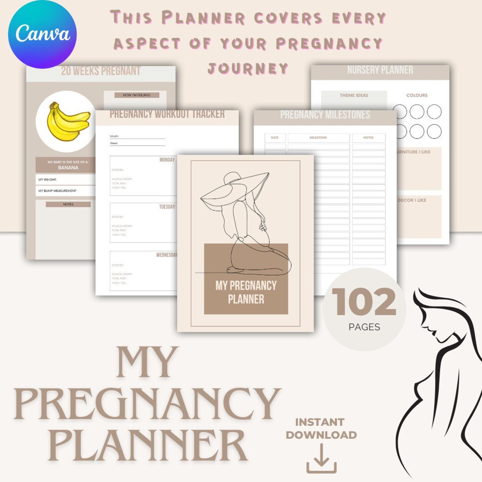 Digital Pregnancy Planner, Pregnancy Planner Printable, Printable ...