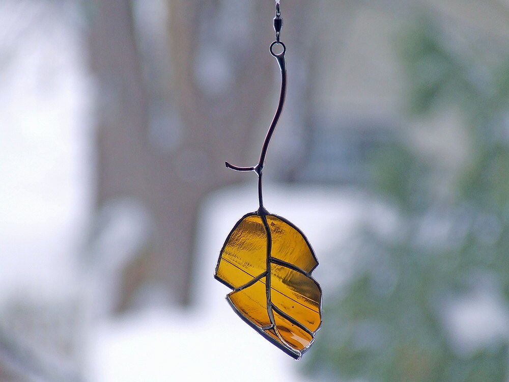 Glass Elm Leaf from San Francisco Amber Beer Bottle Unique | Etsy