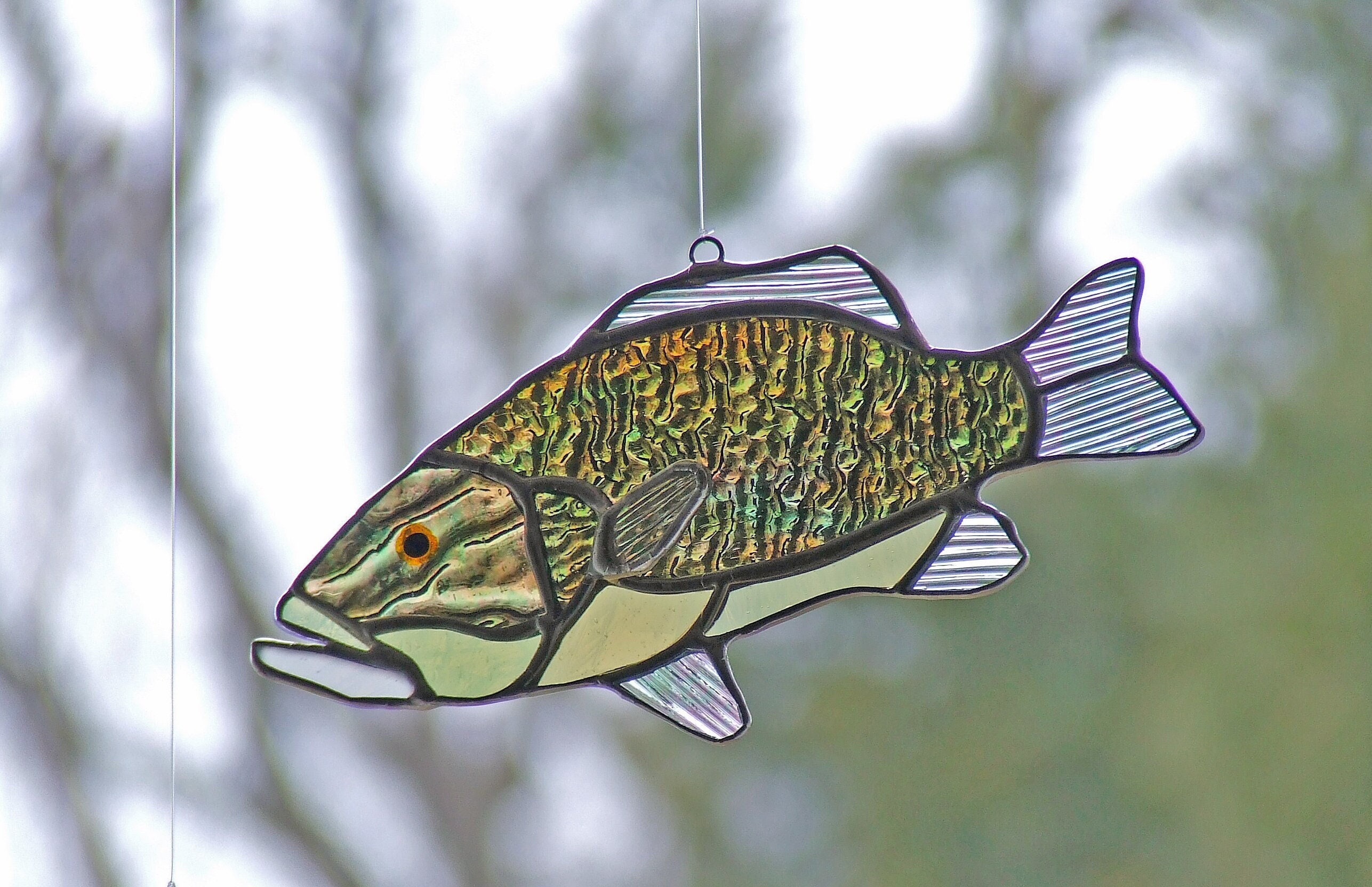 Stained Glass Smallmouth Bass Art Glass Fish Father's Day Gift Outdoors ...