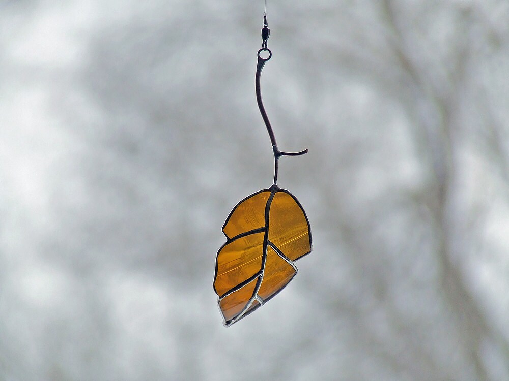 Glass Elm Leaf from San Francisco Amber Beer Bottle Unique | Etsy