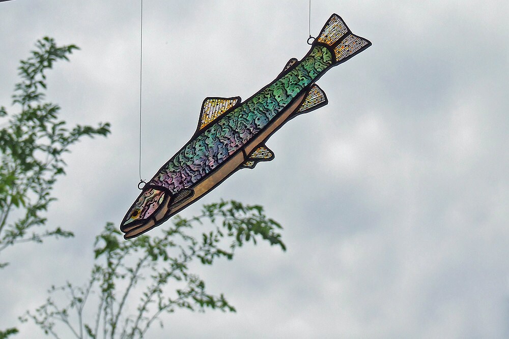 Stained Glass Rainbow Trout Art Glass Fish Outdoors Gift Fishing Gift ...