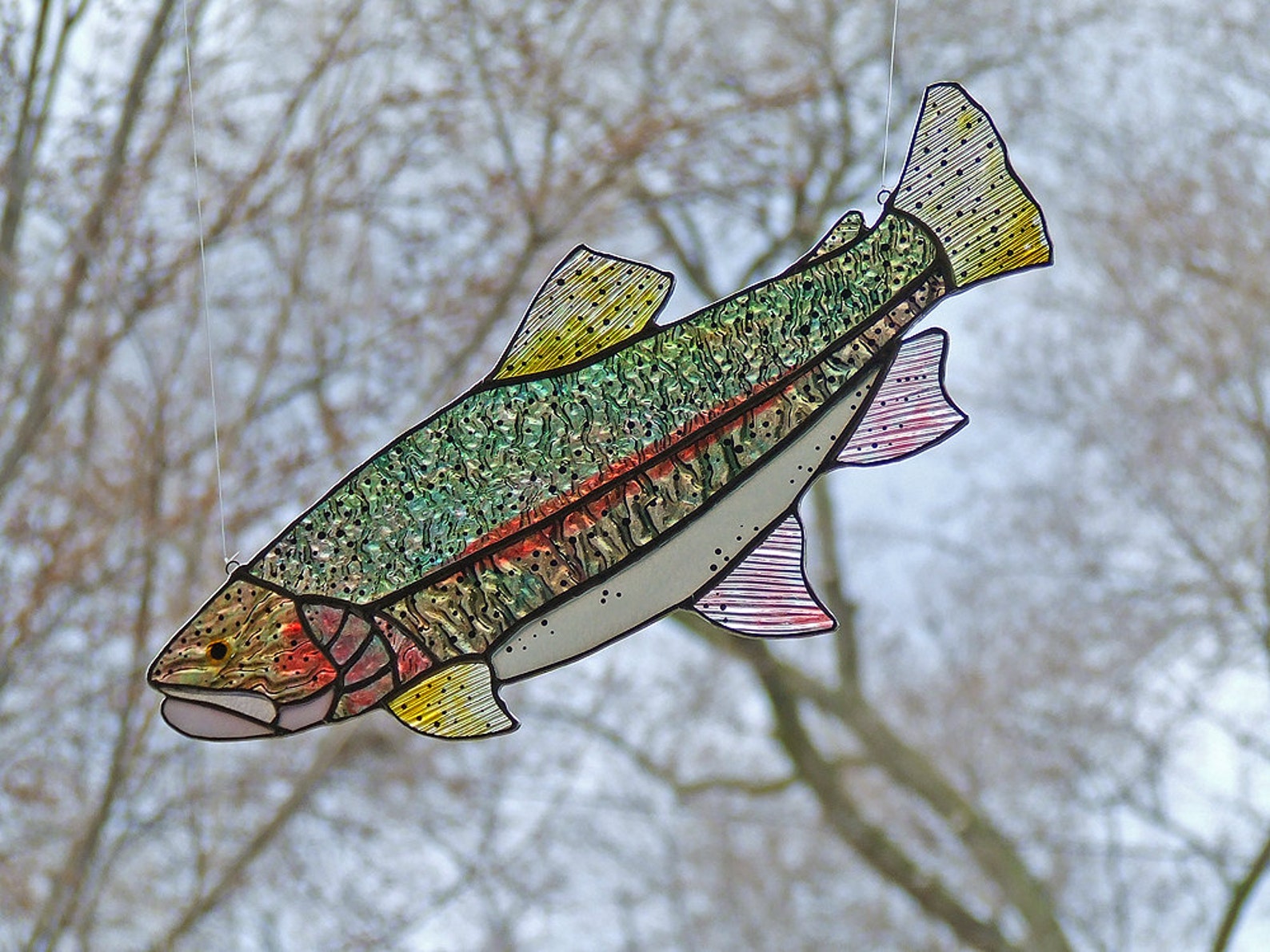 Stained Glass Trout, Large 14 Rainbow Trout Sun Catcher, Unique Gift ...