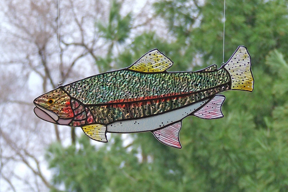 Stained Glass Trout, Large 14 Rainbow Trout Sun Catcher, Unique Gift ...