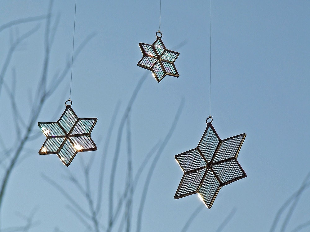 Celestial Home Decor Stained Glass Star From Iridescent Cord - Etsy