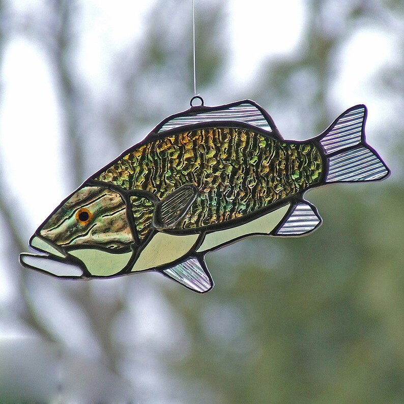 Stained Glass Smallmouth Bass Art Glass Fish Father's - Etsy
