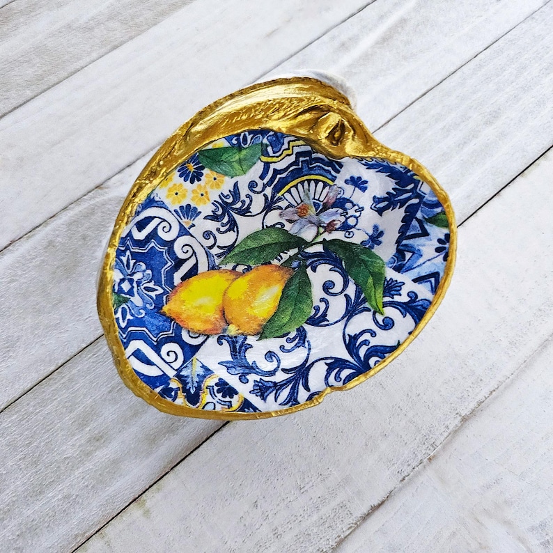 Amalfi Coast Decoupage Shell Trinket Dish: Italian Coastal Decor - Etsy