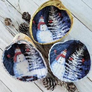 Snowman, Christmas Tree, Christmas Decor, Holidays, Seashell Dish ...