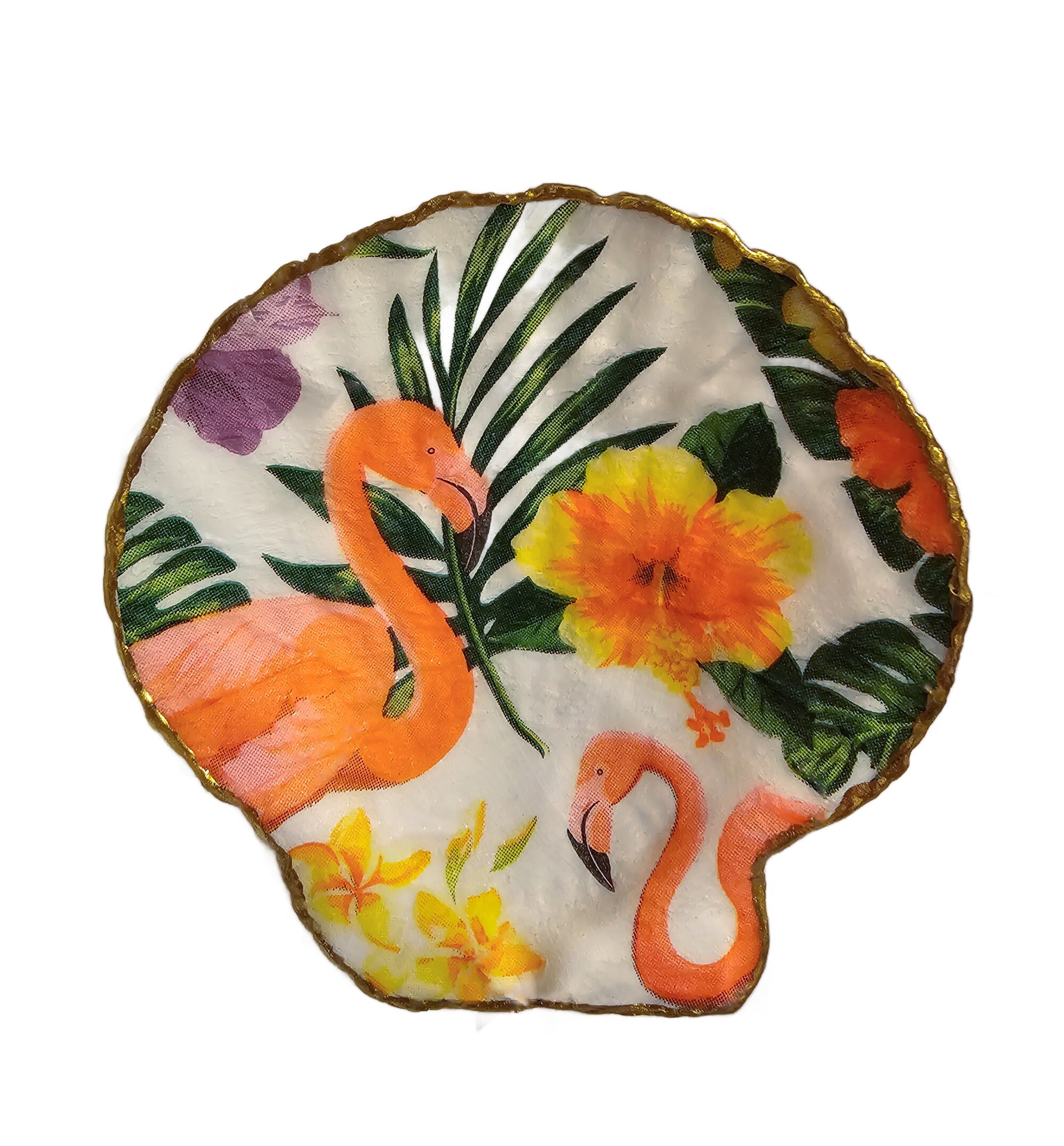 Decoupage Shell, Pink Flamingo, Tropical, Hibiscus Flower, Birthday ...