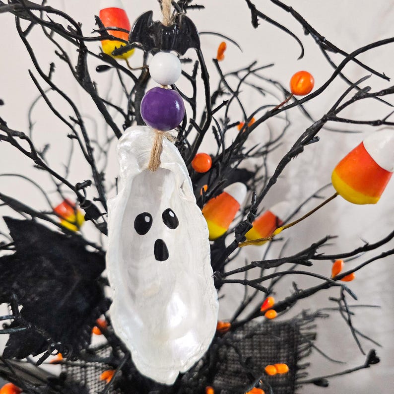 Hand-painted Oyster Shell Ghost Ornament: Halloween Decor, Choice of ...