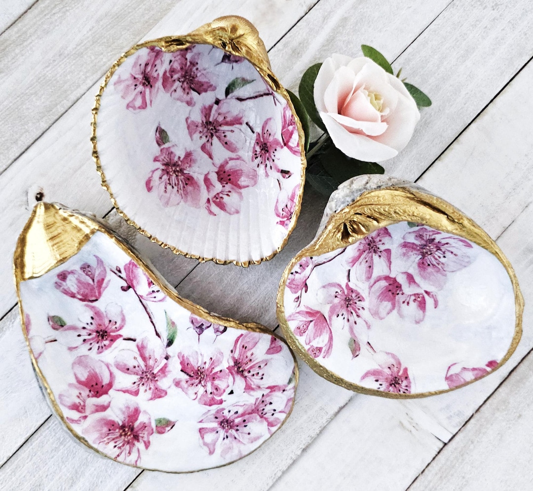 Decoupage Seashell Trinket Dish: Pink Cherry Blossom Shell Art - Etsy