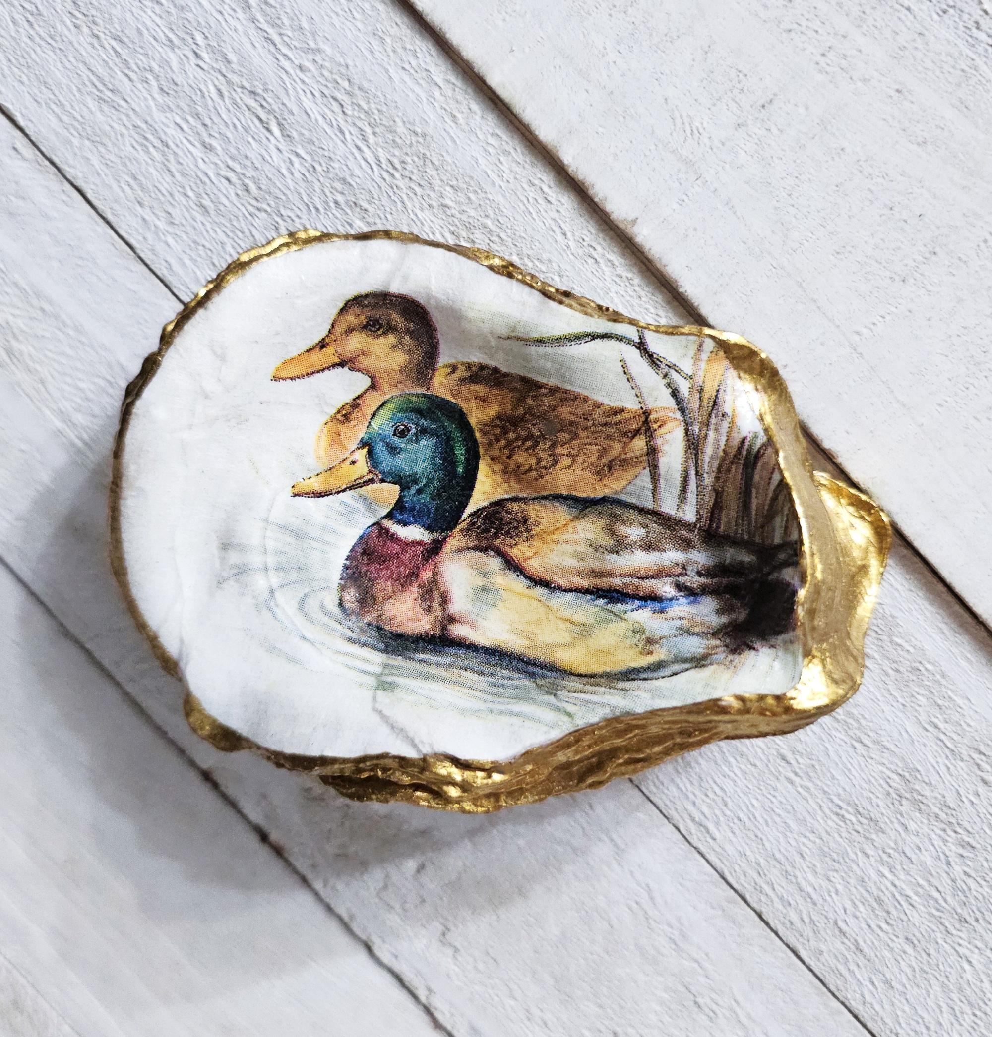 Decoupage Mallard Duck Seashell Dish: Handmade Ring & Jewelry Holder - Etsy