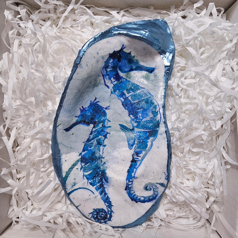 Seahorses, Decoupage Shells, Sea Animals, Seashell Dish, Trinket Dish ...
