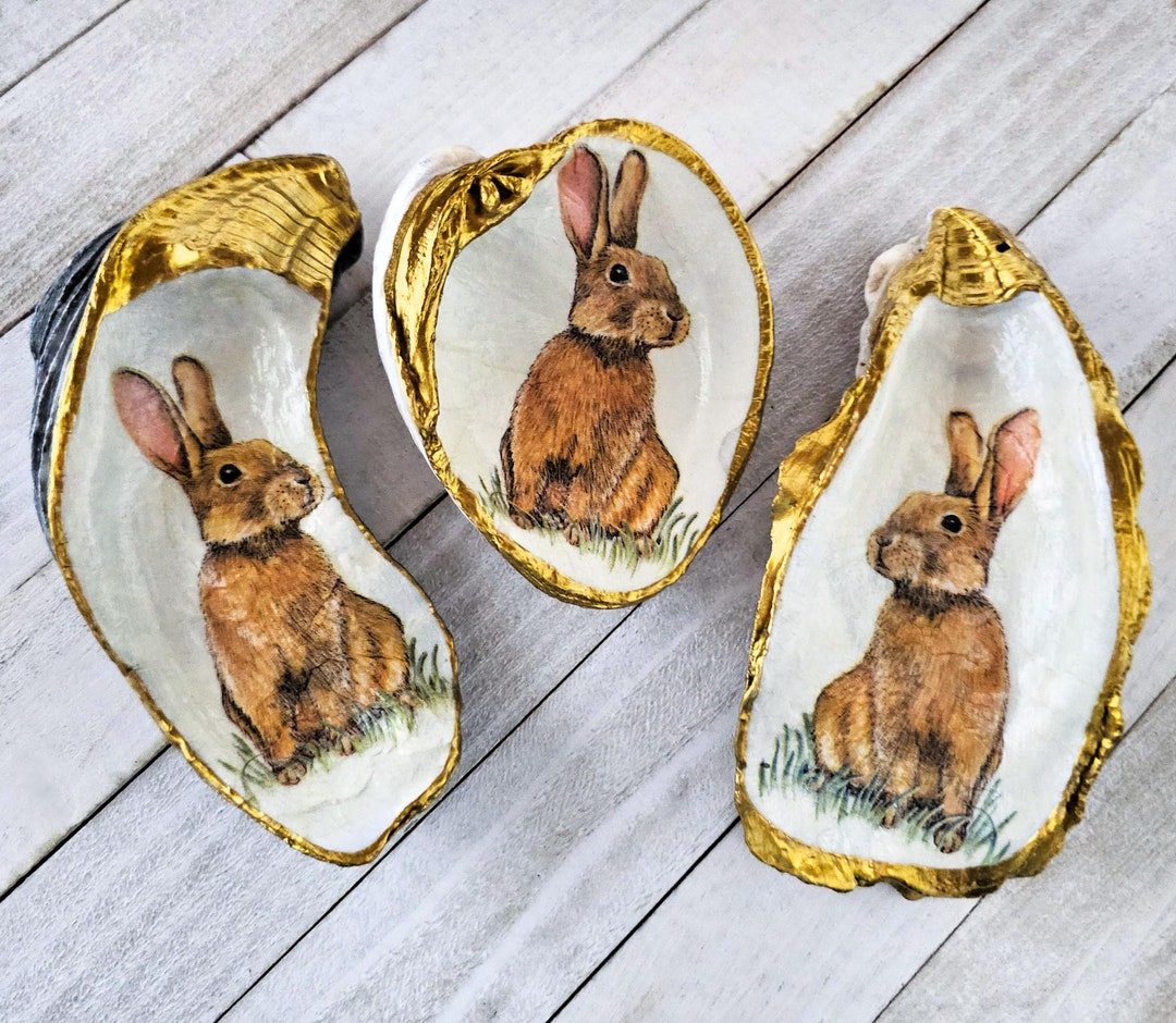 Decoupage Seashell Trinket Dish: Bunny Rabbit Spring Decor - Etsy
