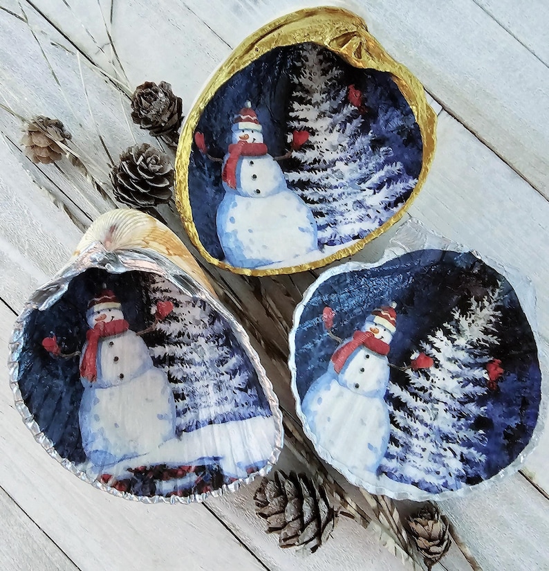 Snowman, Christmas Tree, Christmas Decor, Holidays, Seashell Dish ...