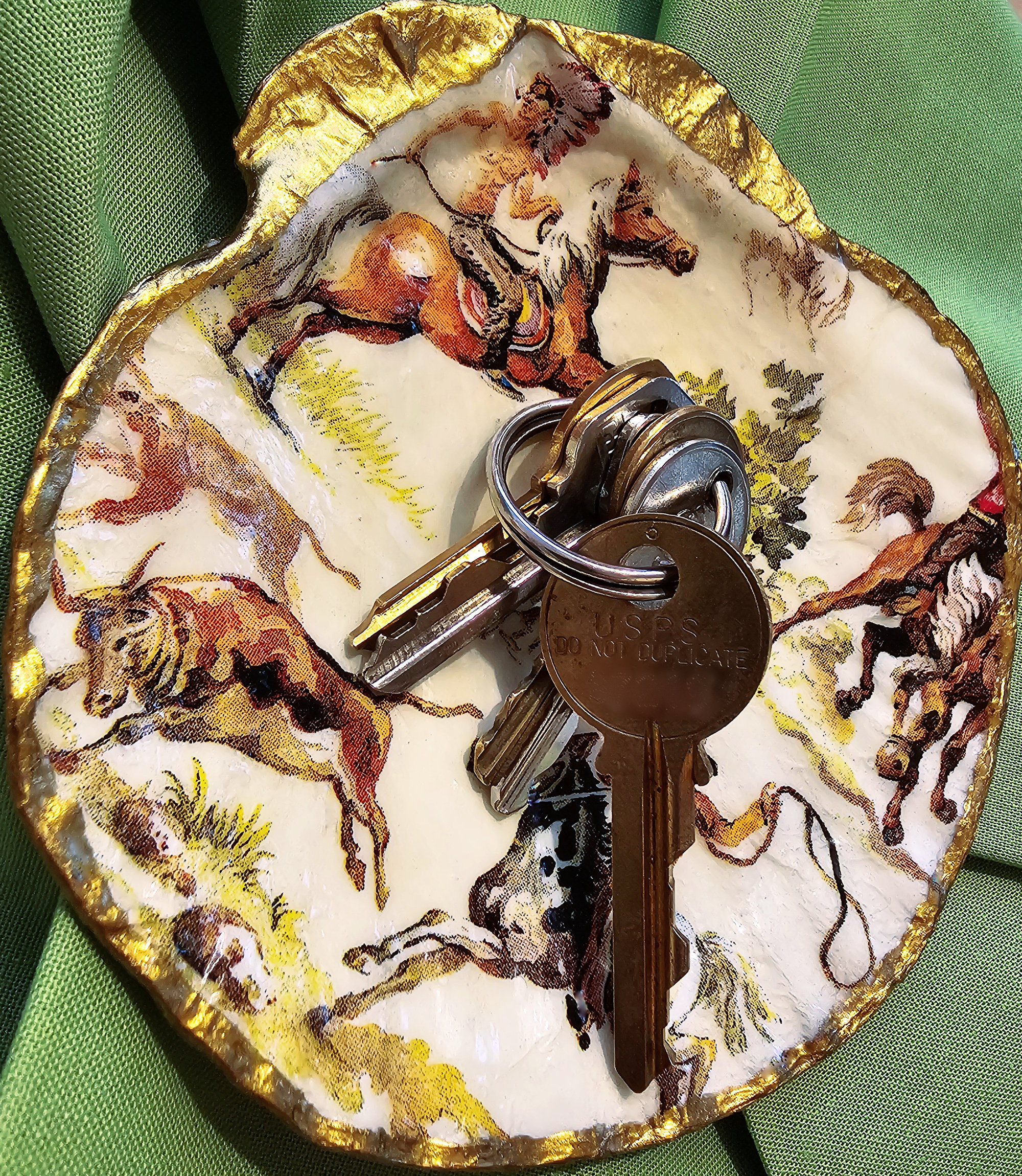 Decoupage Seashell Dish: Western Decor Trinket Jewelry Dish - Etsy