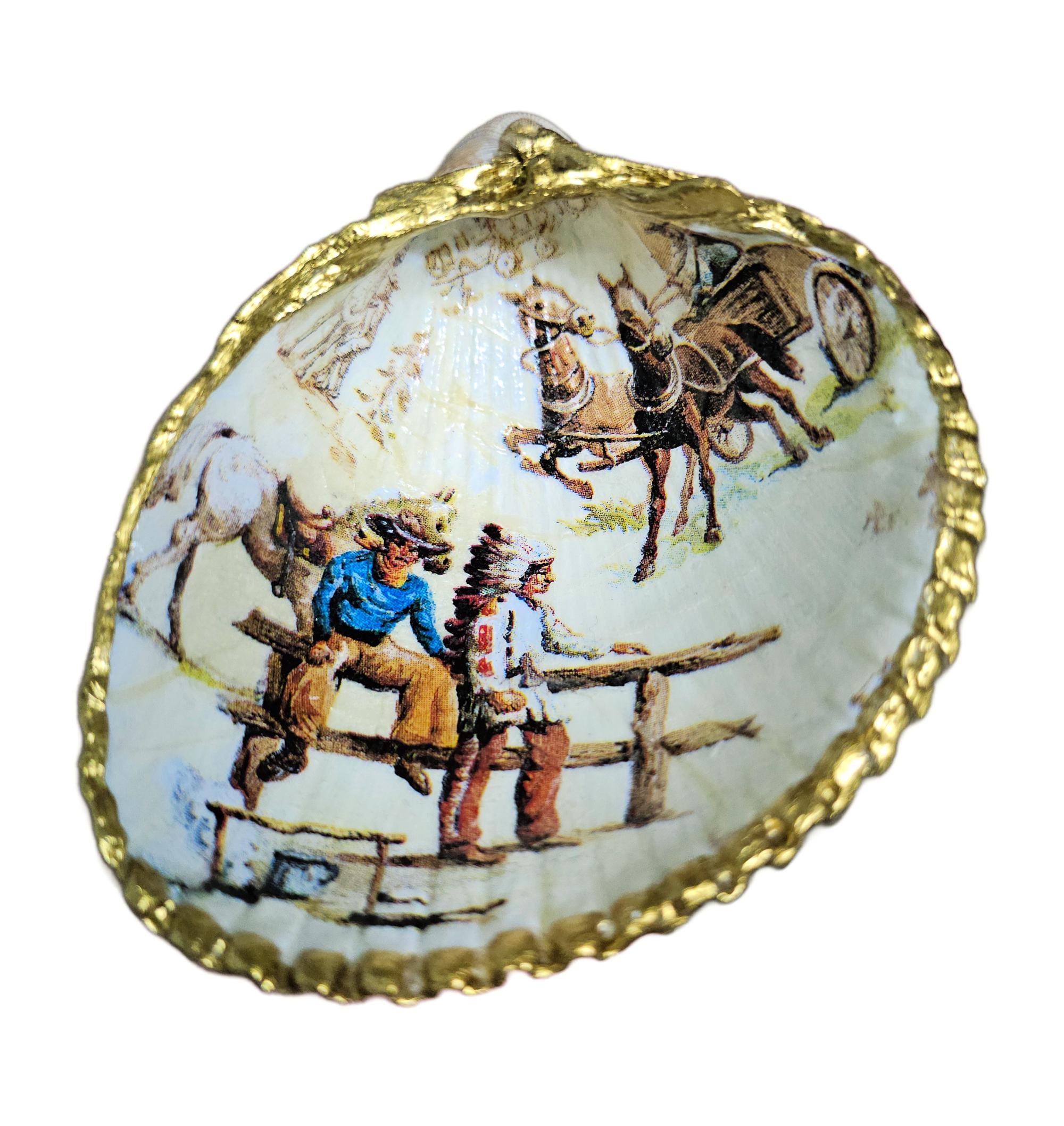 Decoupage Seashell Dish: Western Decor Trinket Jewelry Dish - Etsy
