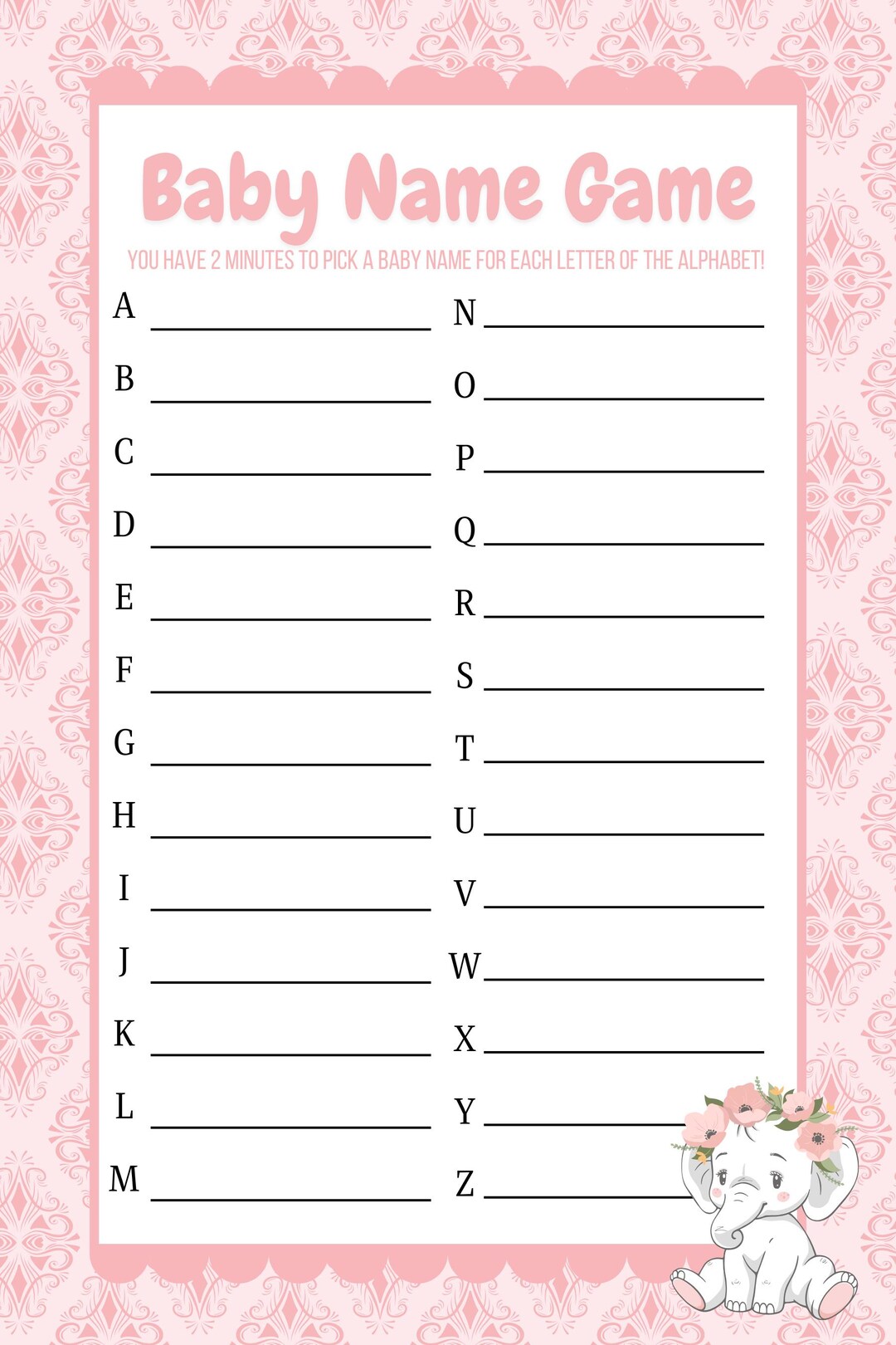 Baby Name Game - Digital Download - Baby Shower Games, Baby Girl ...