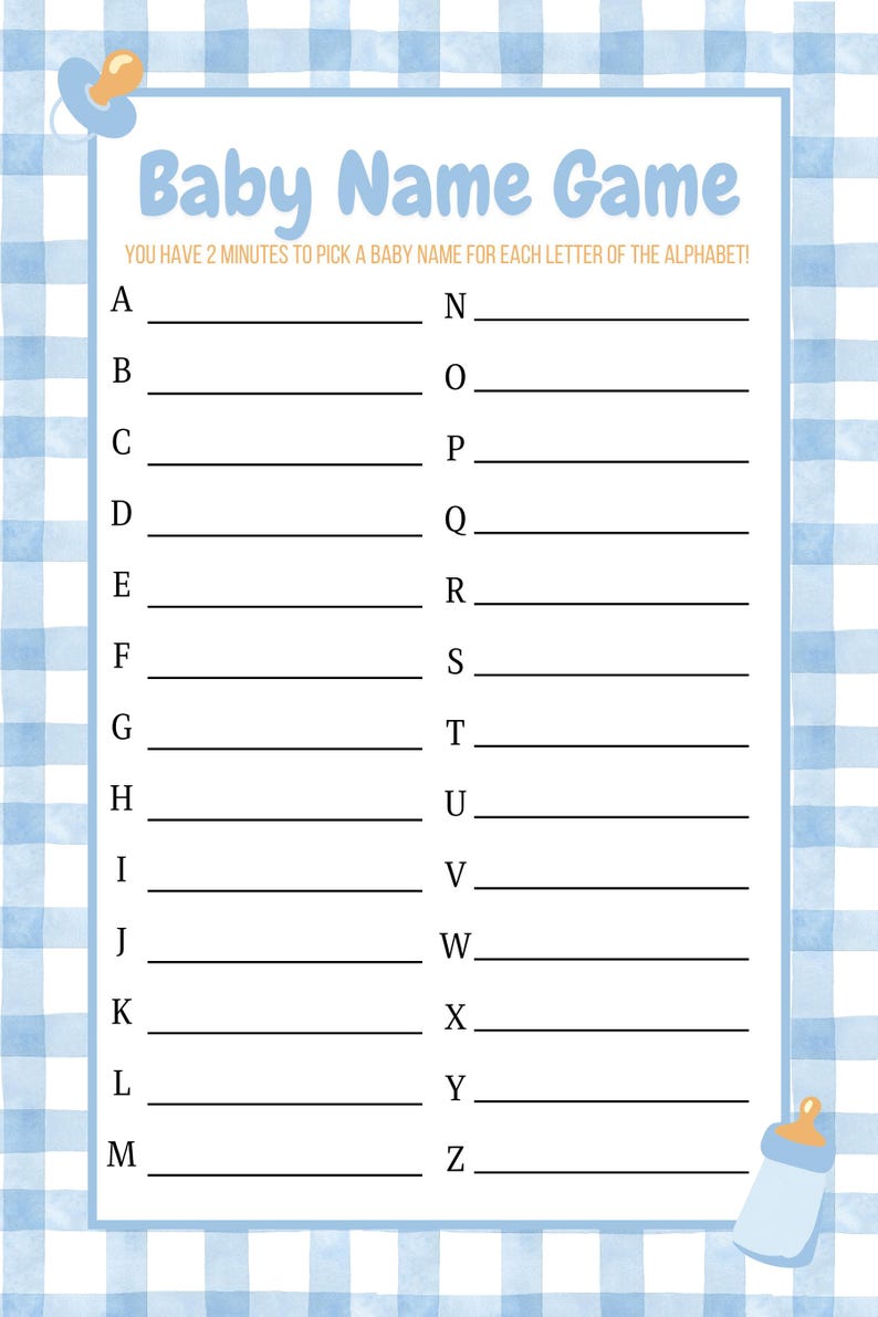 Baby Shower Name Game - Digital Download - Baby Shower Games, Boy, Baby ...