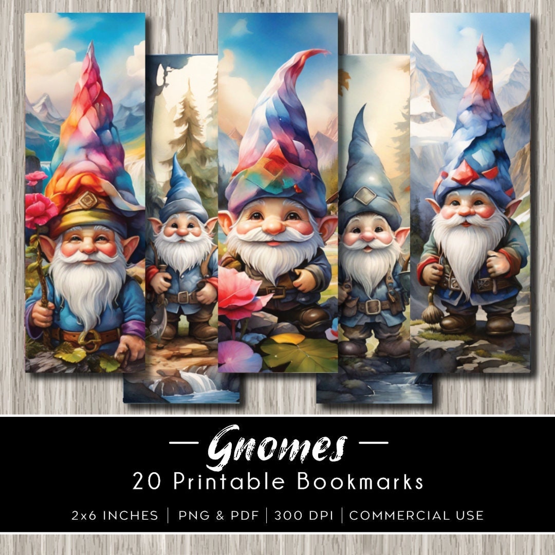 20 Printable Digital Bookmarks of Lovely Gnomes for Literary Journeys ...