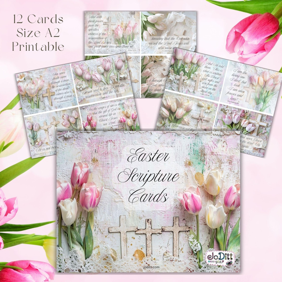 Shabby Chic Easter Scripture Cards Christian He is Risen Printable ...