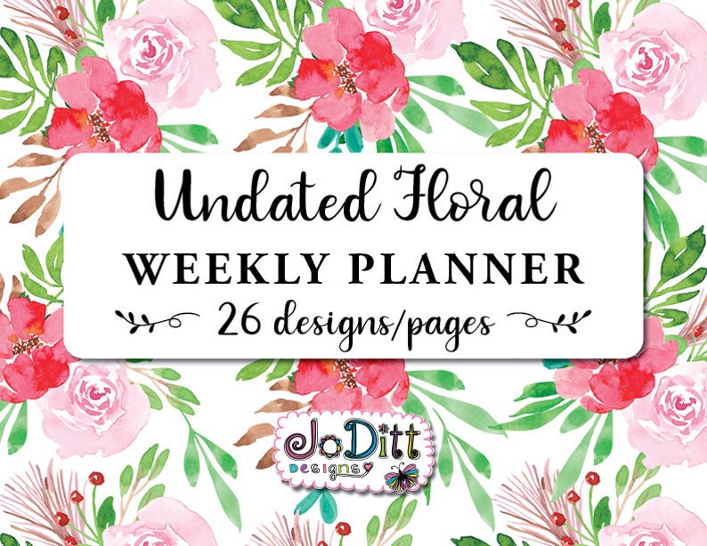 Undated Weekly Planner Printable With Watercolor Floral Backgrounds ...