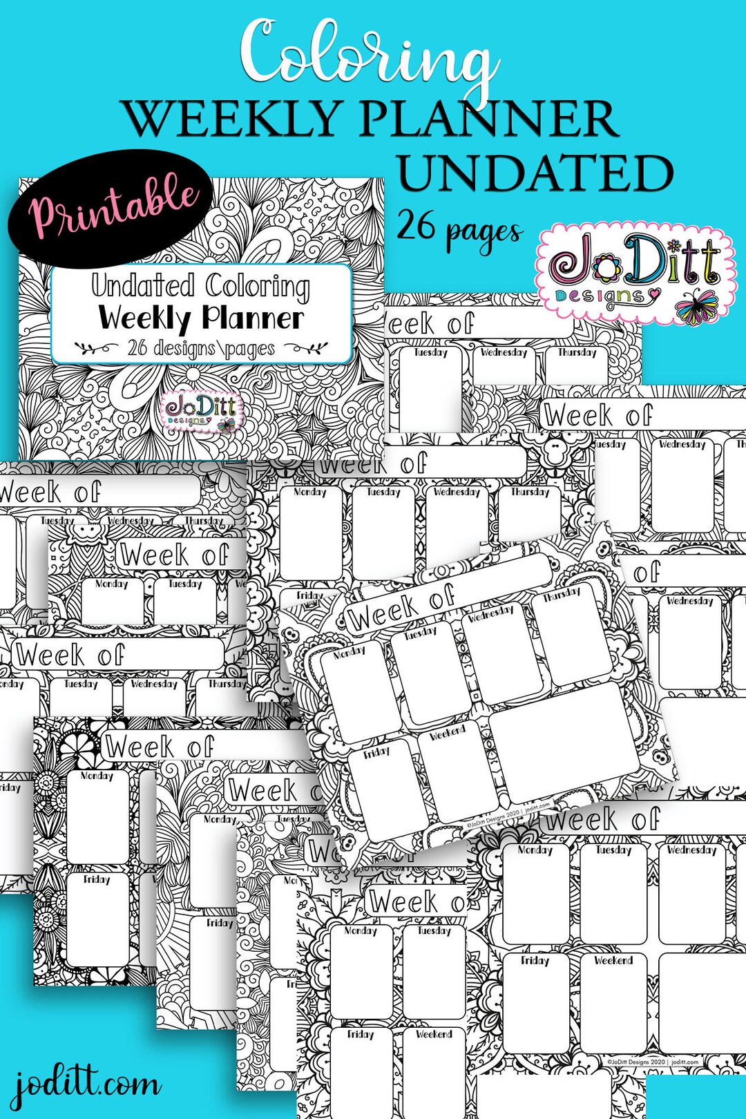Undated Weekly Planner Printable - Coloring Calendar - 26 Pages ...