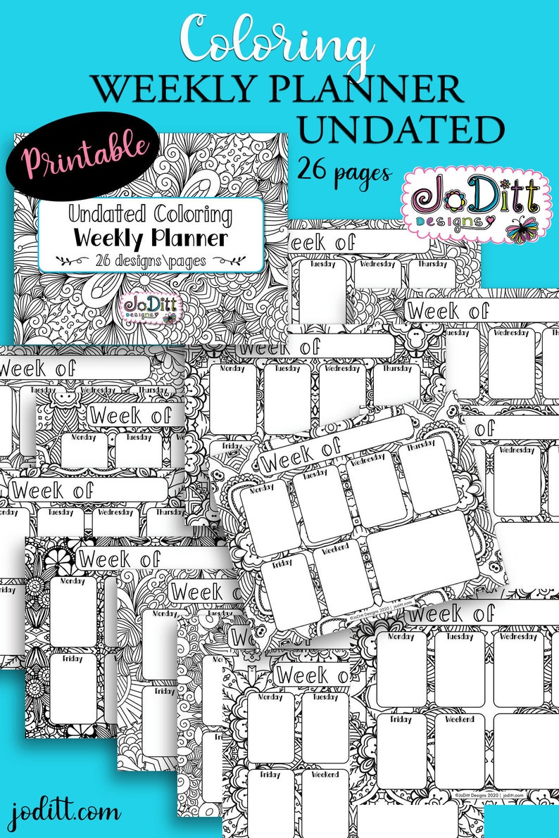 Undated Weekly Planner Printable - Coloring Calendar - 26 Pages ...