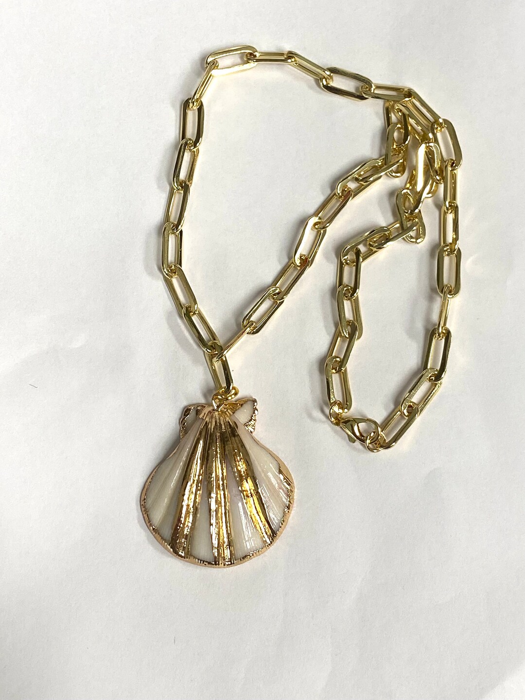 Shell Necklace Paperclip Chain Gold Plated Sea Life Charm 18” Lobster ...