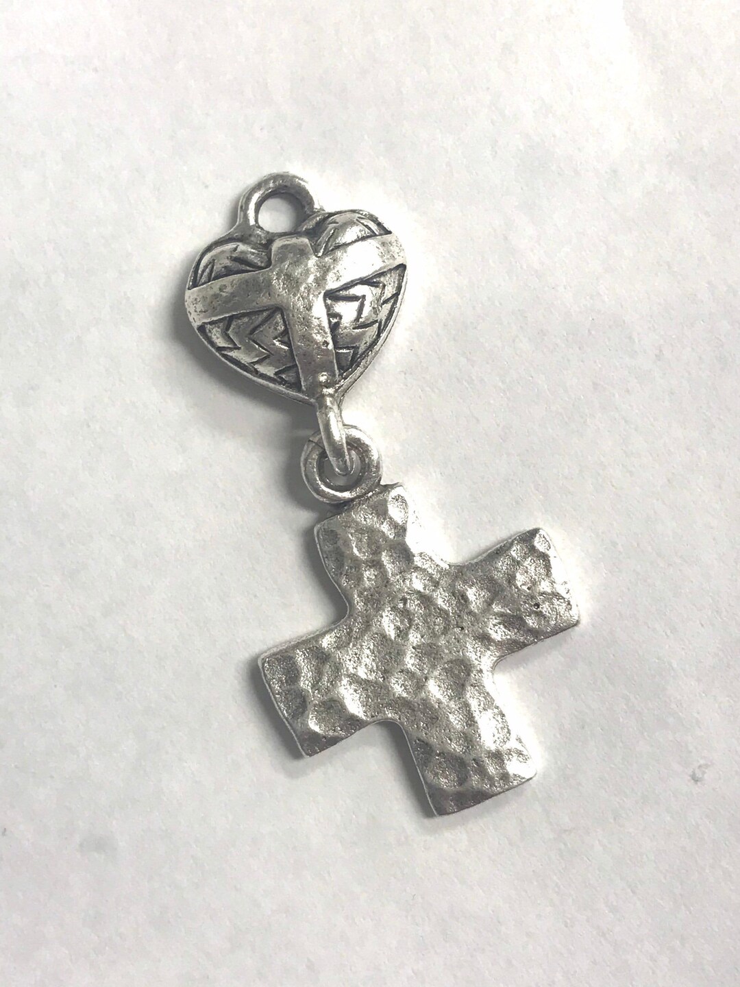 Pewter Rugged Cross and Heart Rustic Charm Religious Pendant Hammered ...