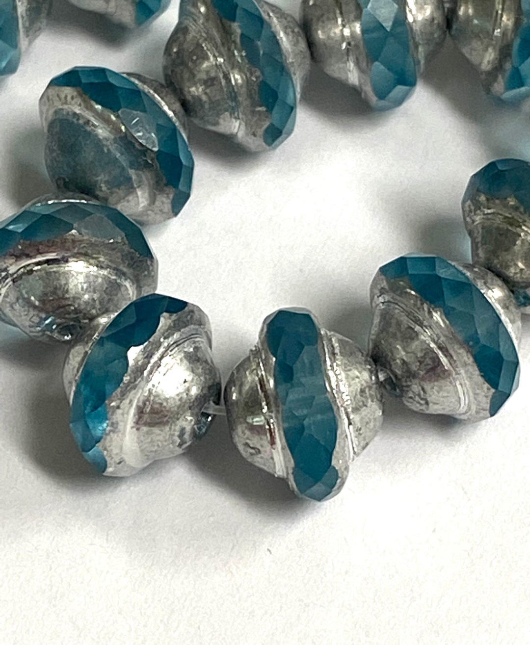 8 X 10mm Saturn Baby Blue Slate Blue Silver Finish Beads Glass ...