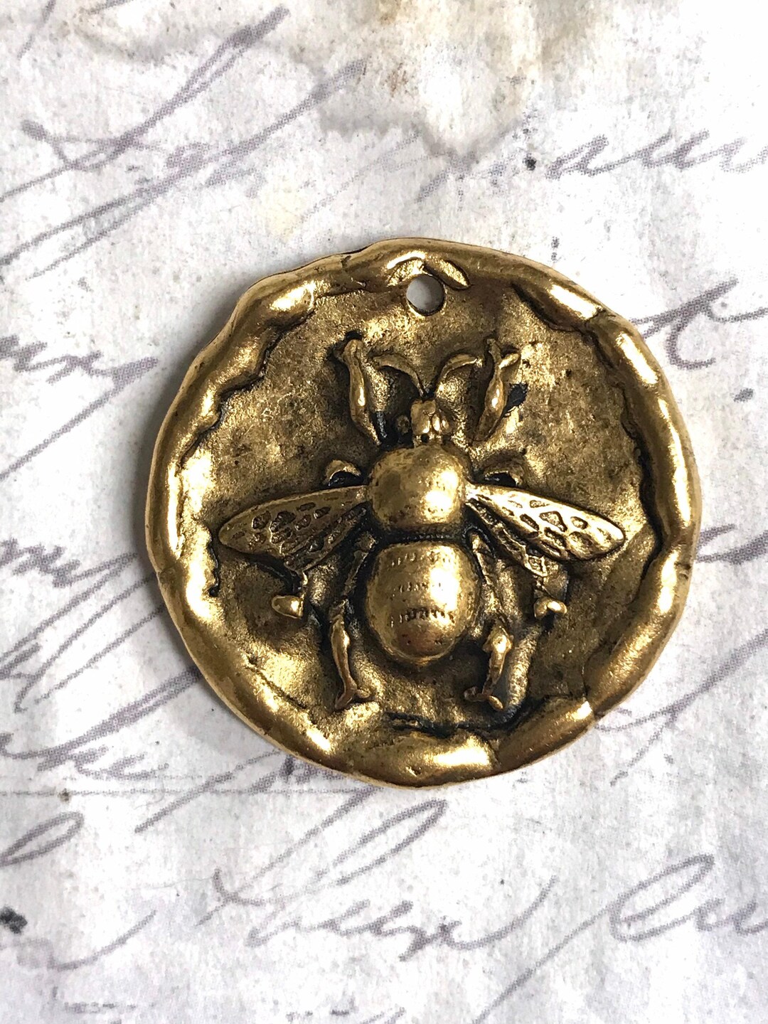 Artisan Original Pewter Bee Charm Pendant Antique Gold Bumble Bee ...