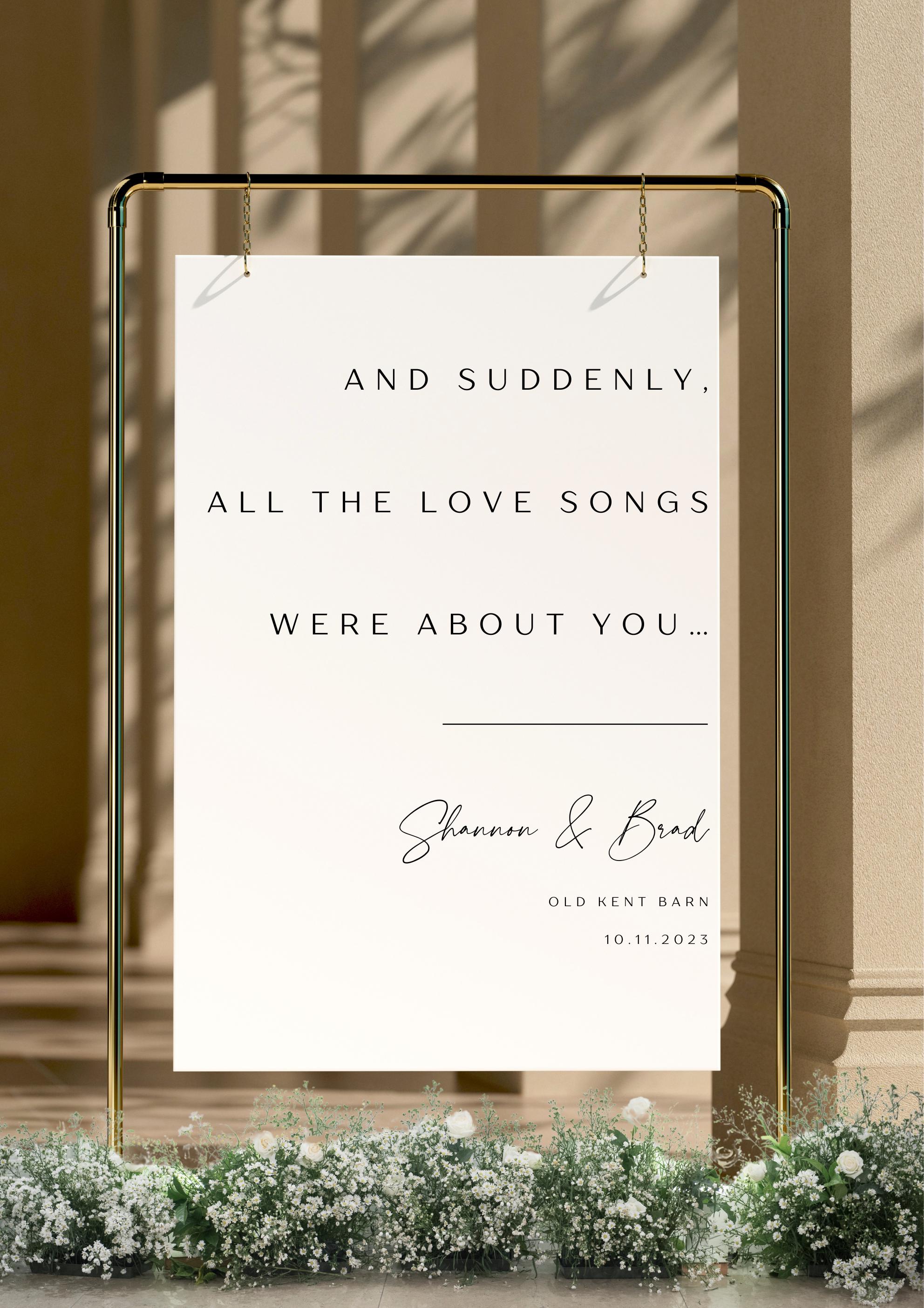 Personalised Wedding Welcome Sign: 'all the Love Songs' Print - Etsy