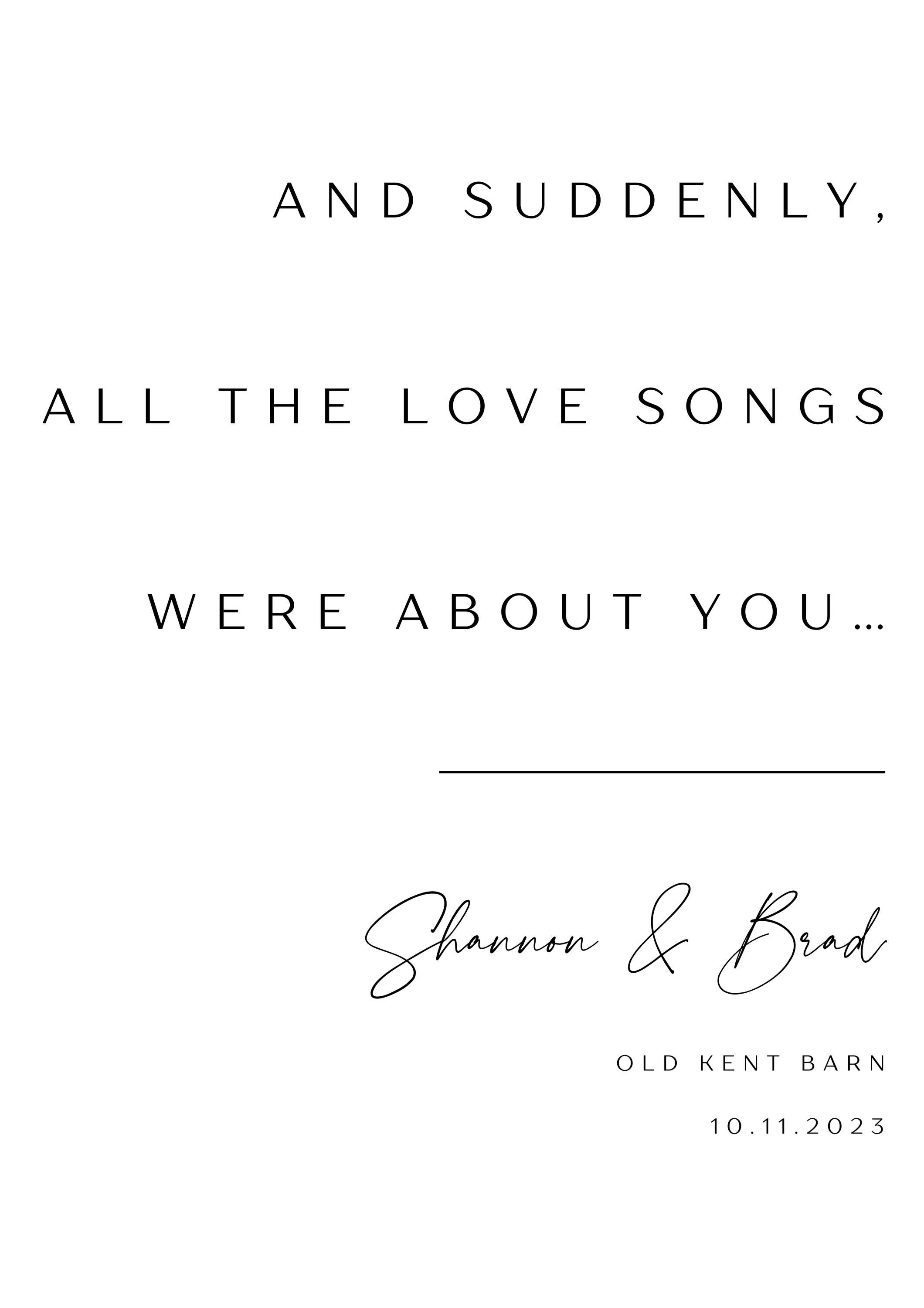 Personalised Wedding Welcome Sign: 'all the Love Songs' Print - Etsy