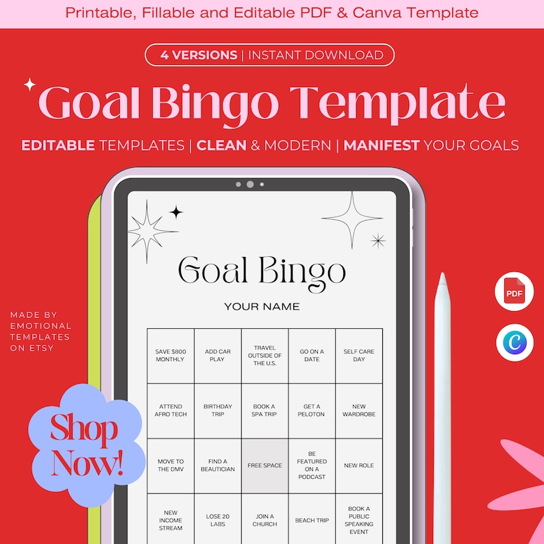 Modern Goal Bingo Template Goal Planning Goal Setting Goal Progress ...