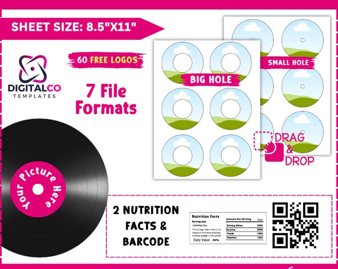 7 Inches Vinyl Record Custom Template, Vinyl Records Label, Vinyl ...