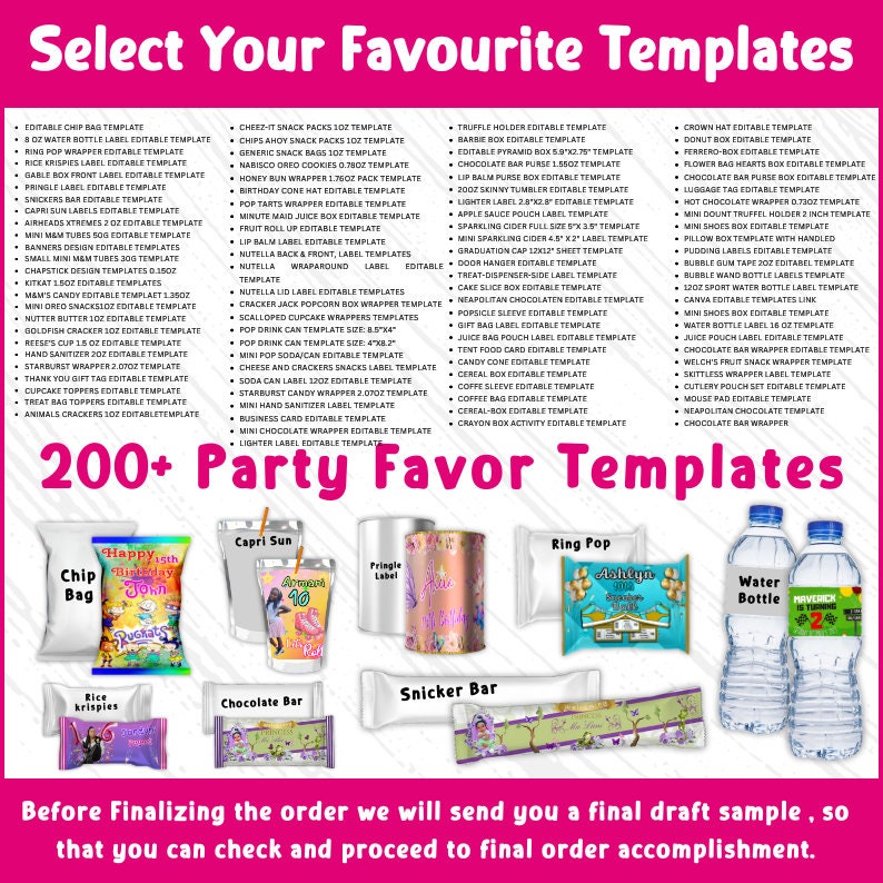 Party Favors Custom Bundle, 7 Party Favor Bundle, Custom Party ...