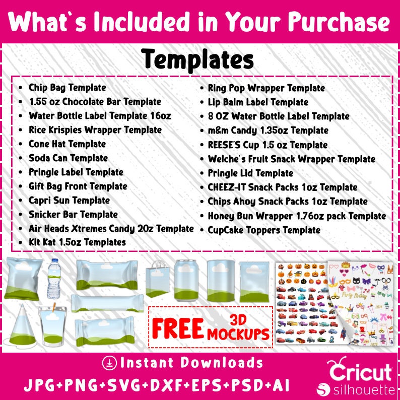 24 Party Favor Templates Bundle, Party Favor Mockups, Chip Bag Template ...