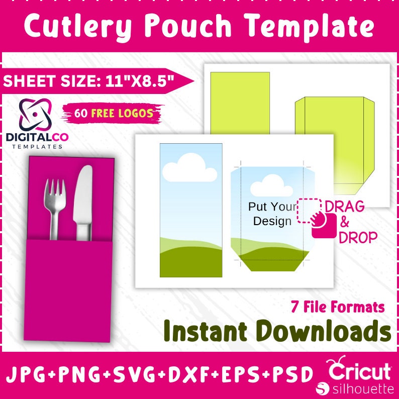 Cutlery Pouch Template, Cutlery Pouch Holder, Cutlery Set Template ...