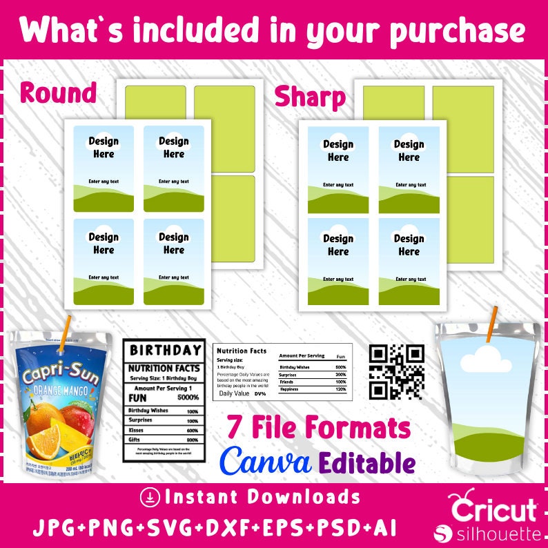 Caprisun Template Svg, Capri Sun Party Favor Mockups Bundle, Juice ...