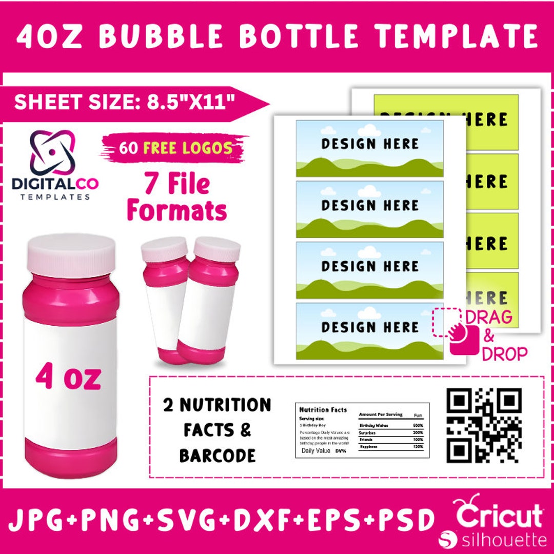 Bubble Bottle Label Template, 4oz Bubble Bottle Label Template, Bubble ...